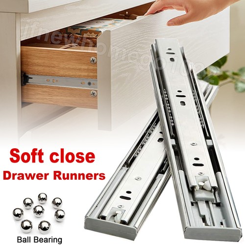 Soft Close Pair Drawer Runners Slides Ball Bearing Rail Full Extension ...