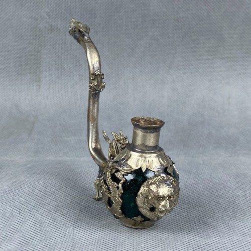 Tibet Silver Inlaid Old Jade Handmade Statue Dragon Phoenix Tiger ...