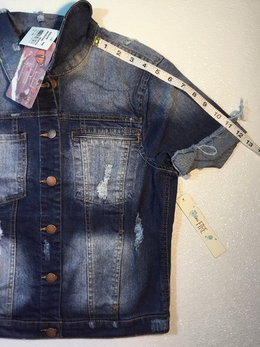 NEW LOVE FIRE Blue Jean Vest Size Large L Distressed Stretch Denim ...