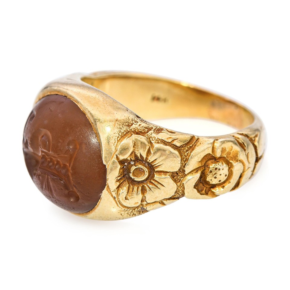Antique 14k Yellow Gold Sard Intaglio Floral Shank Ring | eBay