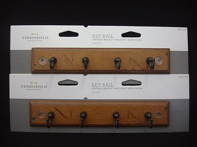 2 Threshold 4 Hook Key Rail 8 ¾“ Vintage Walnut & Soft Iron Finish No ...