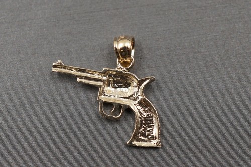 10K Solid Yellow Gold 0.7" Diamond Cut Small Pistol Gun Charm Pendant ...