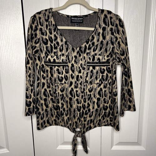 Frank Lyman Leopard Print 3/4 Short Sleeve Top Women’s 4 Pockets ...