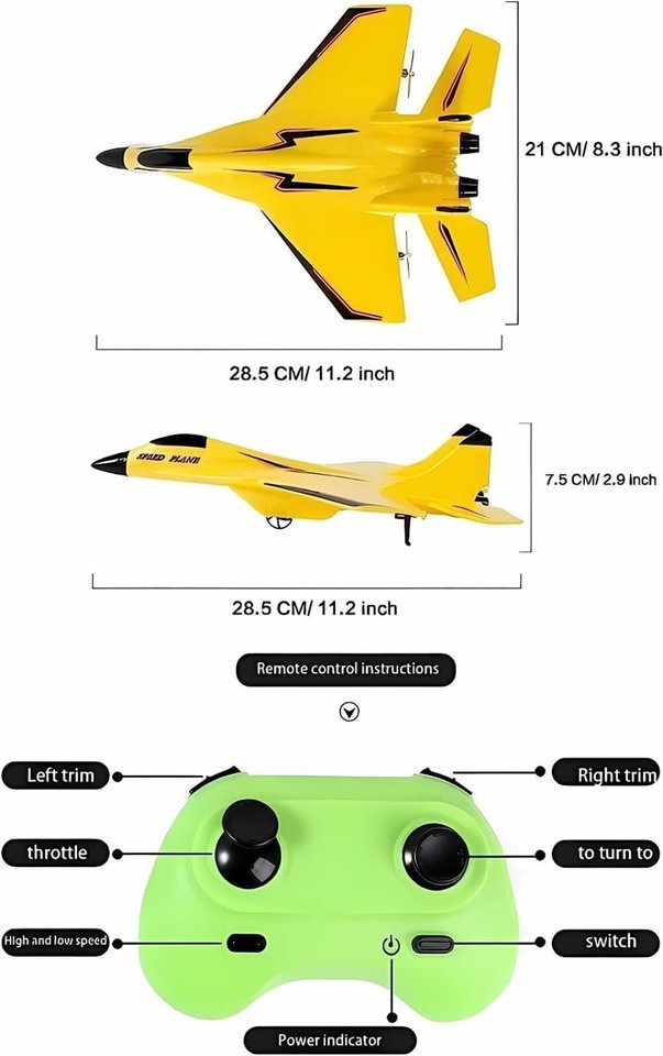 Remote Control Wireless Airplane Toy with Lights 2 Channel 2.4 GHZ ...