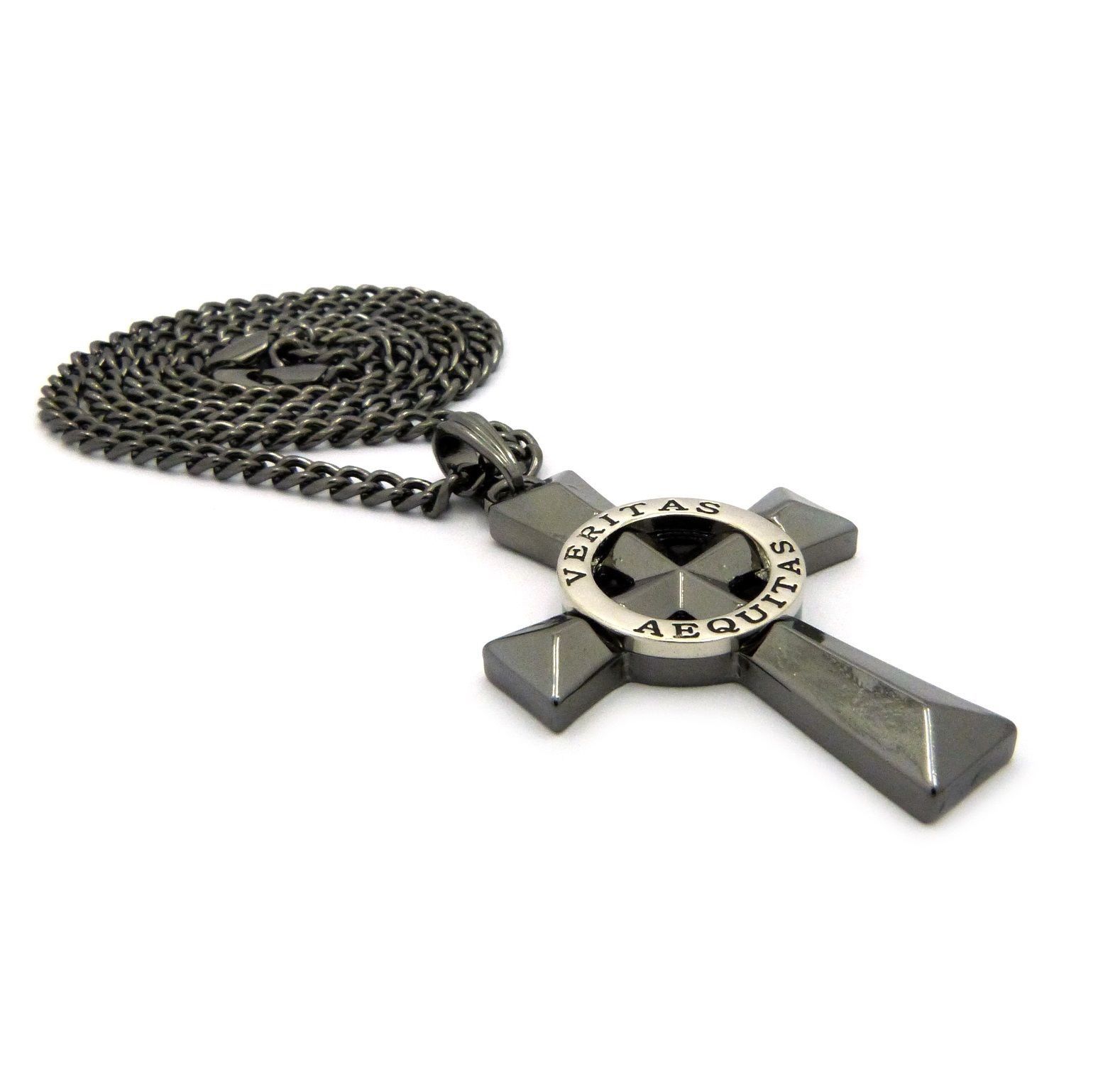 MENS VERITAS AEQUITAS CROSS BOONDOCK SAINTS PENDANT CHARM CUBAN CHAIN ...