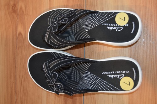 Clarks Cloud Stepper Brinkley Flora Black - Women’s Flip Flop Sandals Size 7 | eBay