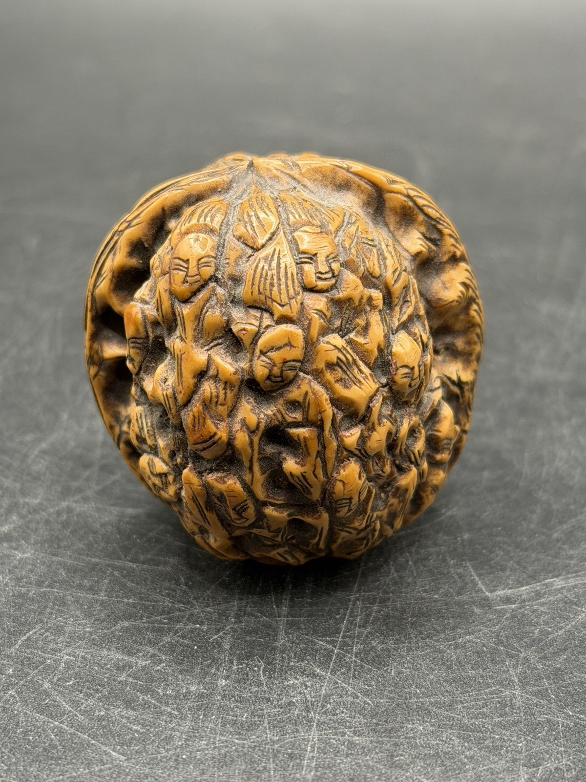 Vintage Antique Hediao Asian Men Faces Chinese Hand Carved Walnut Nut ...