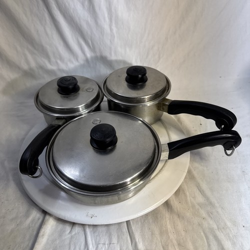 VINTAGE SALADMASTER T-304S Stainless Steel cookware set OF THREE W/LIDS ...