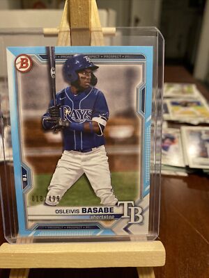 2021 Bowman Draft Prospect Blue #/499, Osleivis Basabe Tampa Bay Rays ...
