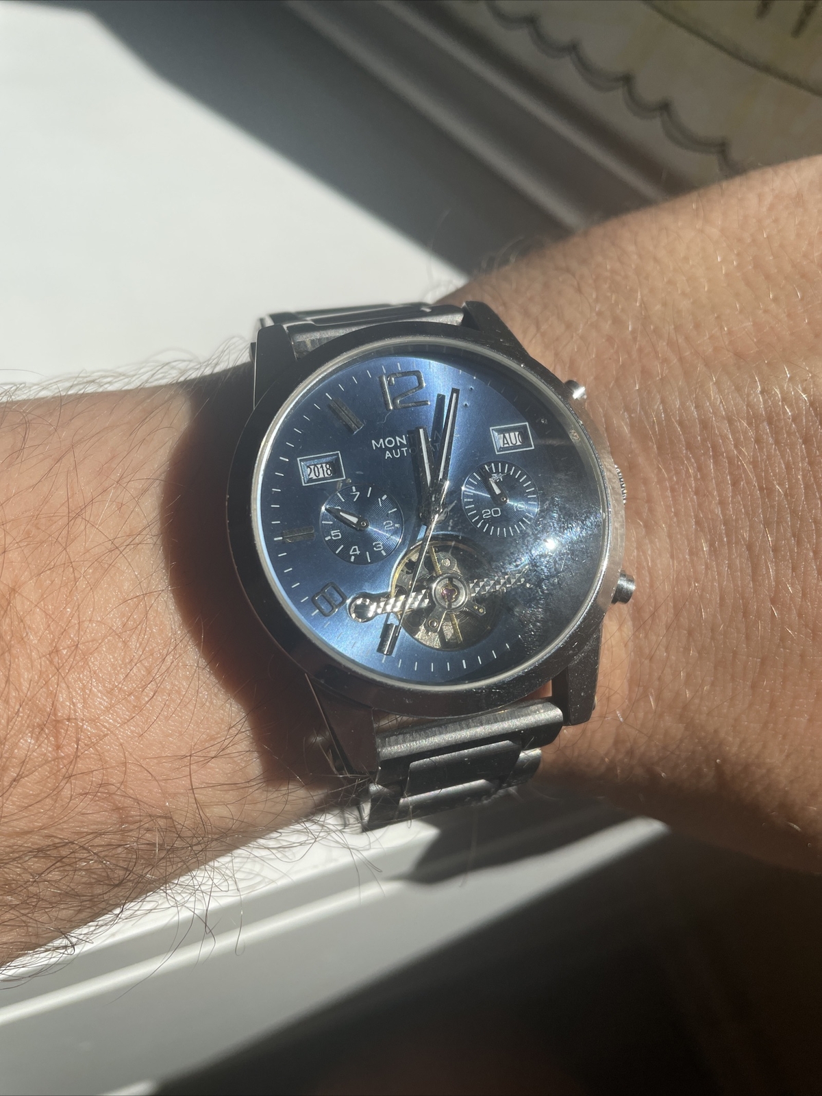 Montblanc 9168 chronograph automatic watch analog stainless steel band ...