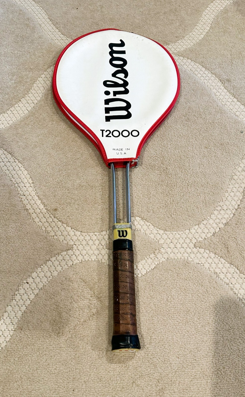 Vintage 70's WILSON T2000 Tennis Racket Leather Grip w/ Original Cover ...