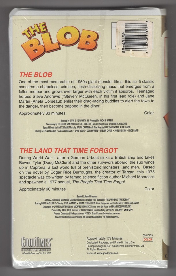 The Blob & Land That Time Forgot (Brand New Double Feature VHS) Steve McQueen | eBay