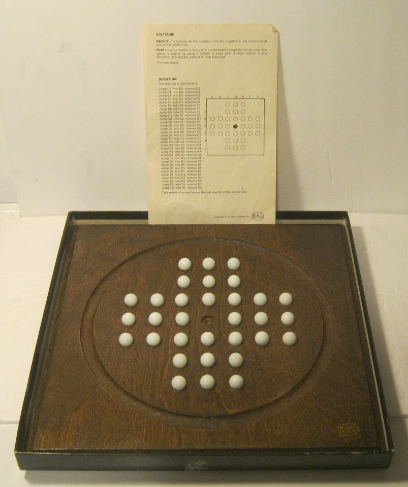 1974 REISS Solitaire Marble Brain Teaser Game w Solution Sheet Model ...