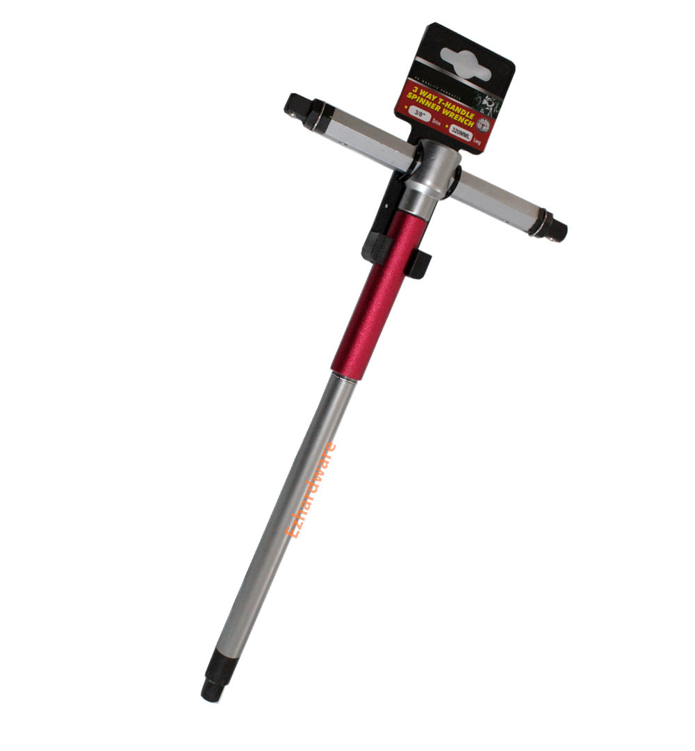 3Way T-Handle Spinner Wrench Square Drive 1/4"-3/8"-1/2"Extension Bar T ...