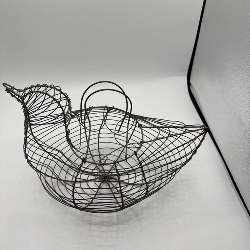 Vintage Primitive Chicken Hen Shaped Wire Mesh Egg Basket Farm House ...