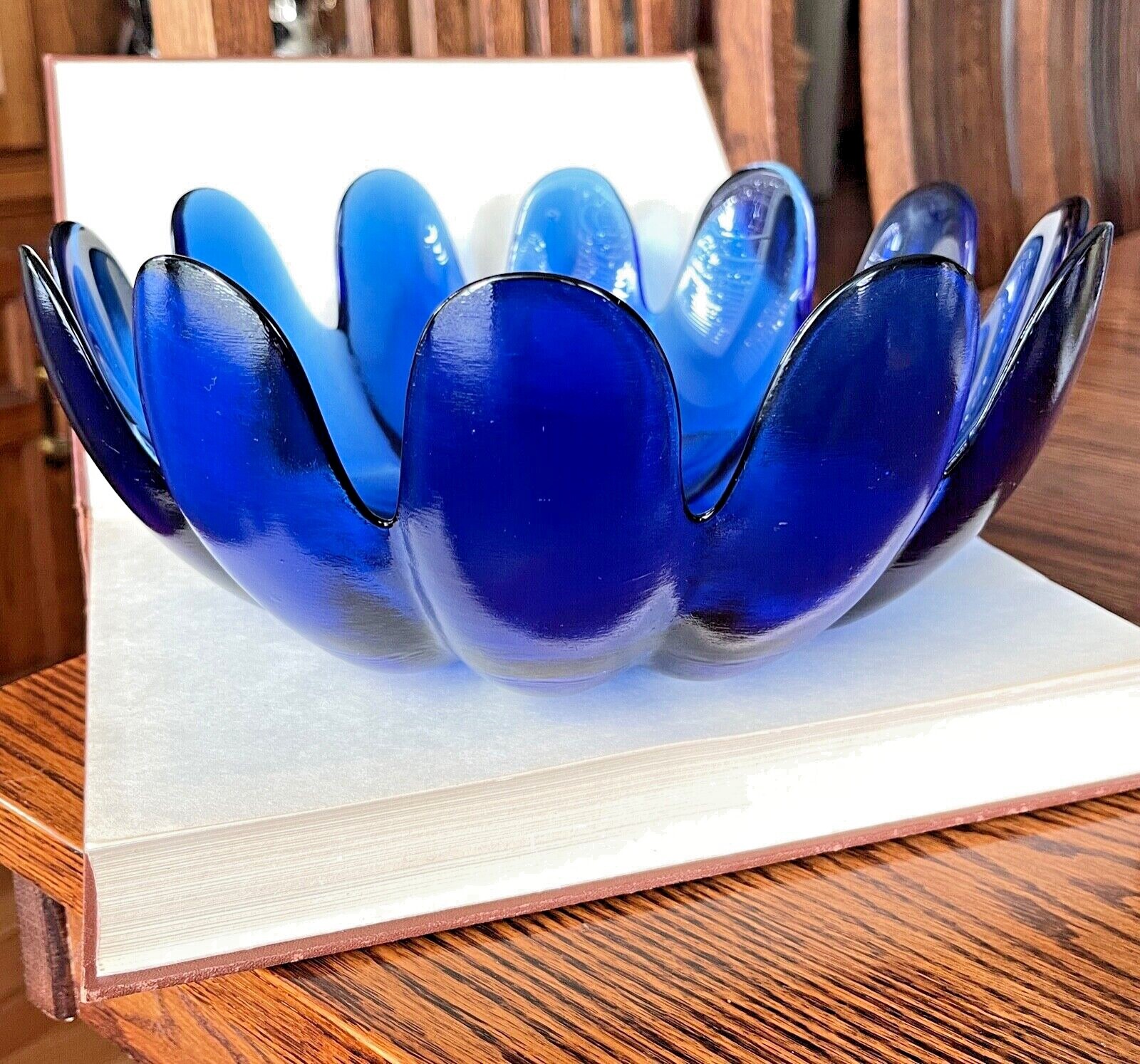 Mid Century Blenko Cobalt Blue Art Glass Bowl 10 3/4" x 4" Handblown | eBay
