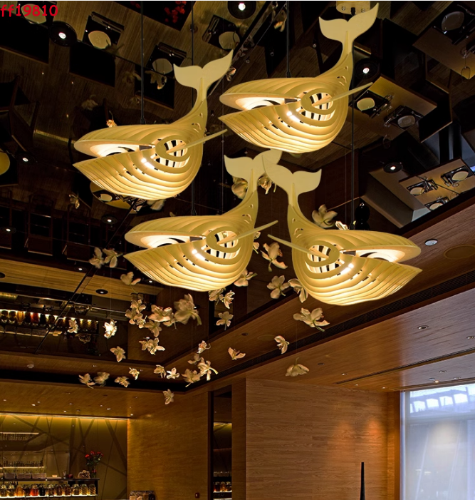 Wooden Fish Ceiling Fixtures Dinging Room Restaurant Pendant Light ...