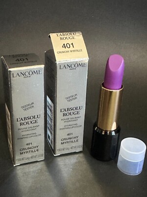 Lancome L'absolu Rouge Lipstick #401 CRUNCHY MYRTILLE x2 Lip Color nib ...