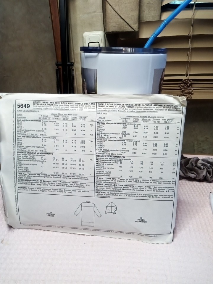 McCall's Pattern Number 5649 Coat's And Jackets | eBay