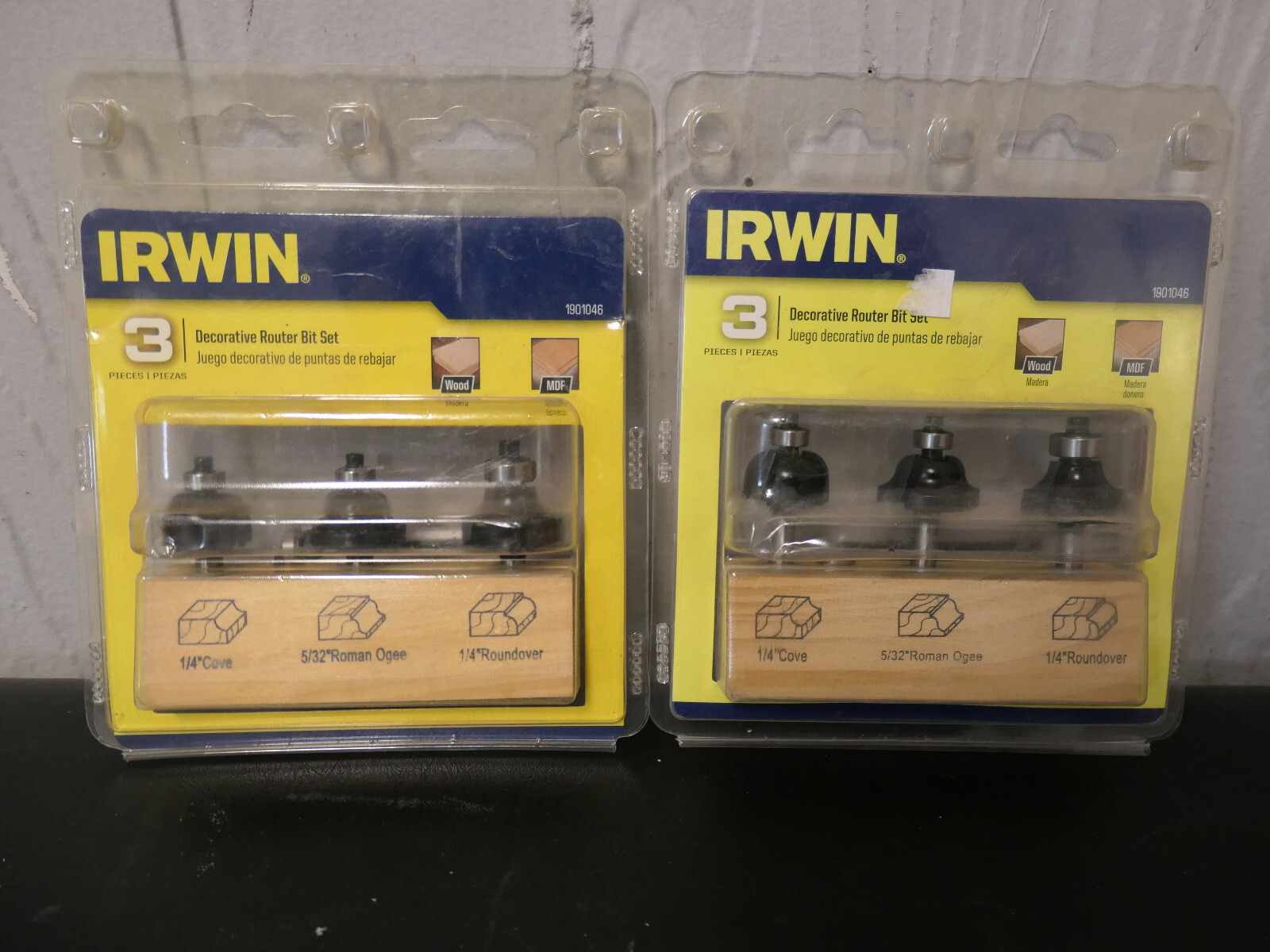 IRWIN 1901046 Lot of 2 3pc Decorative Router Bit Set 1/4" Shank ...