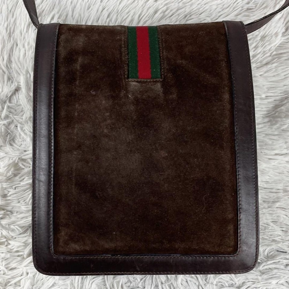 GUCCI Shoulder Bag Sherry Line Leather Suede Brown Interlocking logo ...