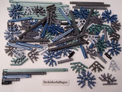 100 KNEX RODS CONNECTORS Mixed K'nex Parts Pieces Lot Metallic Blue ...