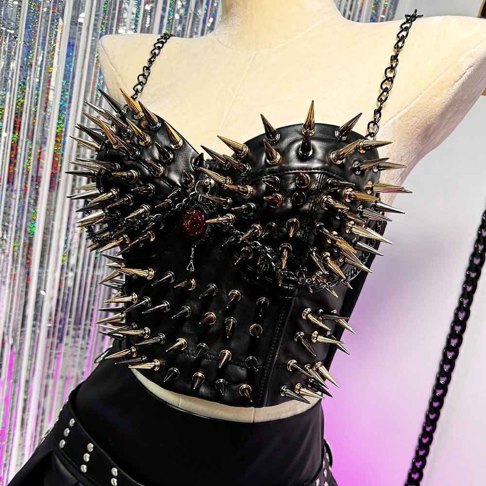 Emo Punk Rock Grunge Digital Y2K Halter Camisole TOPS Goth PU Leather ...