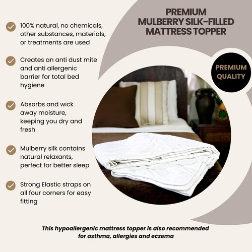Silk-Filled Mattress Topper. 100% Mulberry Silk Interior. All Bed Sizes ...