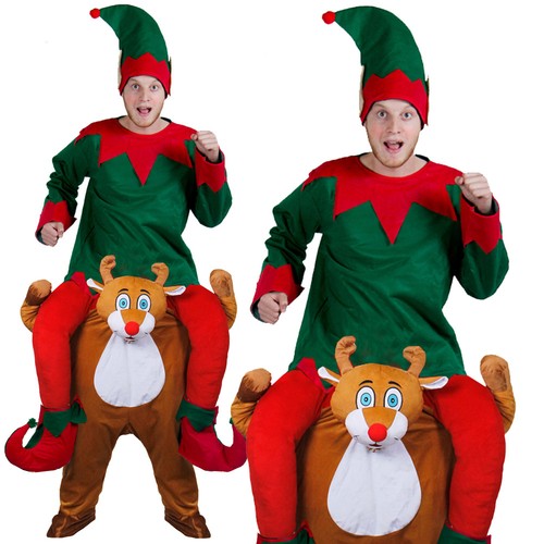 ADULTS REINDEER PICK ME UP ELF COSTUME RIDE RUDOLPH BACK CHRISTMAS ...