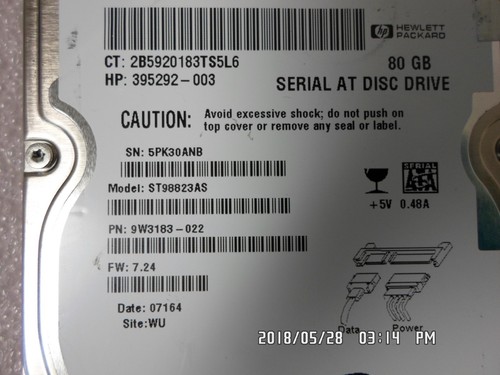 SEAGATE ST98823AS P/N 9W3183-022, 395292-003 80GB HARD DRIVE SATA 2.5 ...