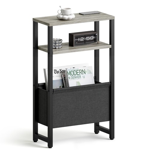 Narrow Side Table, Slim End Table with Magazine Rack, Bedside Table for ...
