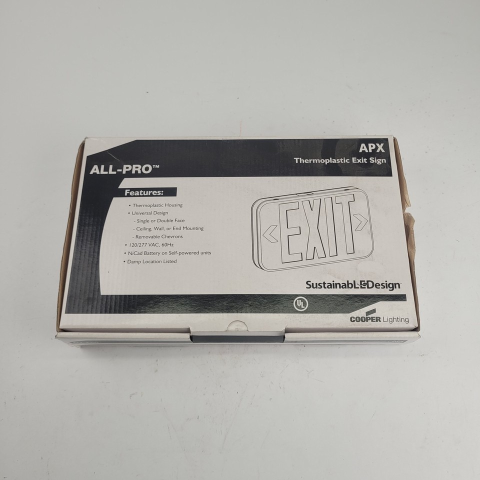 Cooper Lighting APX7R Thermoplastic Exit Sign, 120/277V - NEW | eBay