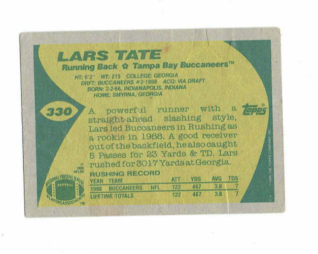Lars Tate Tampa Bay Buccaneers RB #330 Topps 1989 #Football Card | eBay
