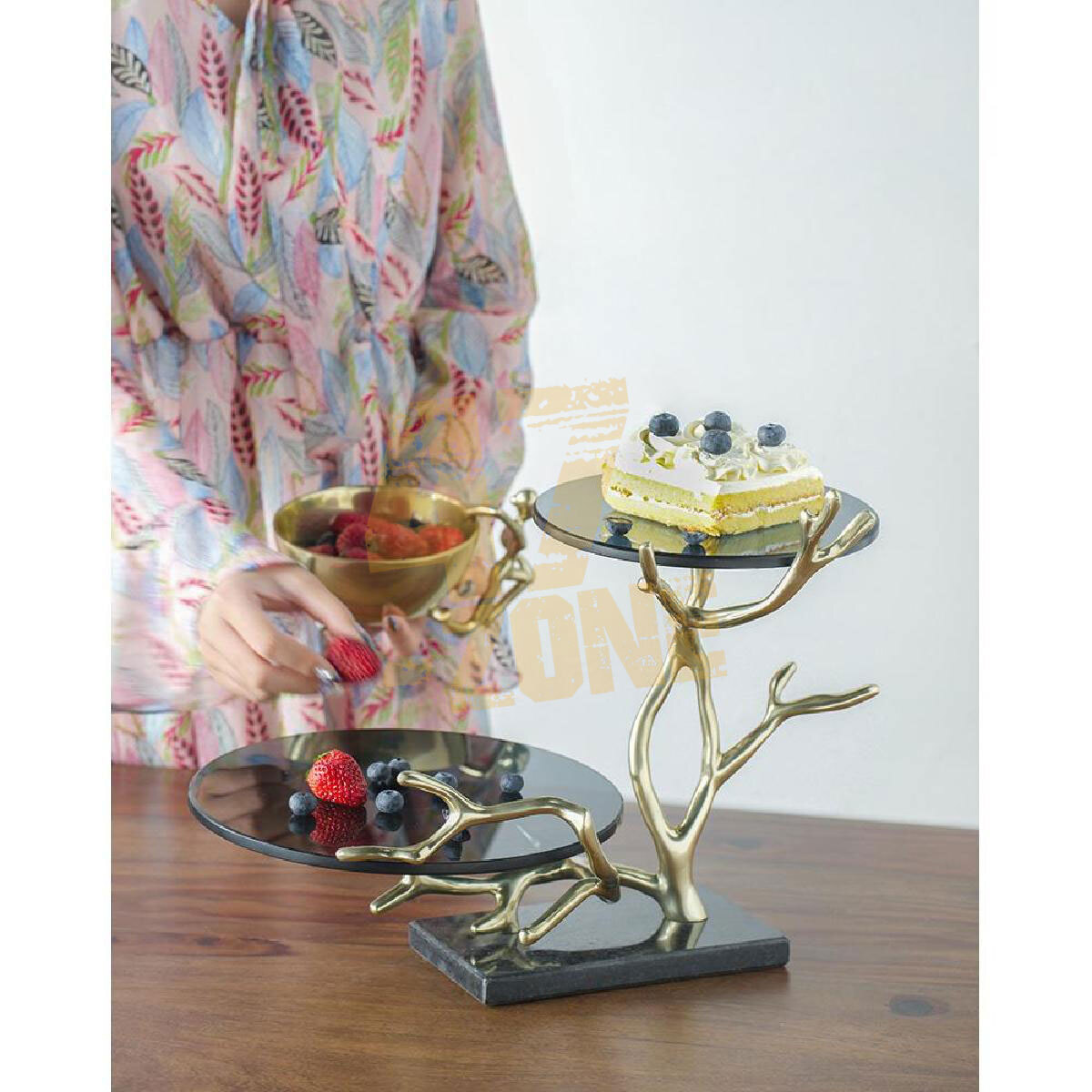 2 Tier Cake Stand Gold Black Dining Room Tabletop Dinnerware ...