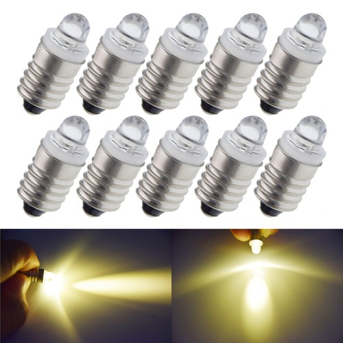 10 Warm White LED 3V E10 BULB Screw Globe For FLASHLIGHT TORCH HEAD ...