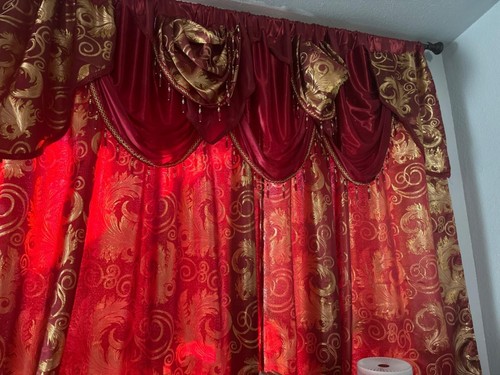 Jacquard Luxury Curtain Valance Burgundy Red Gold Window 2 Panel ...