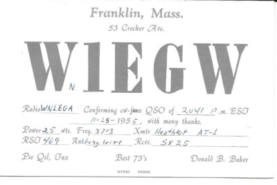 QSL 1955 Franklin MA radio card | eBay