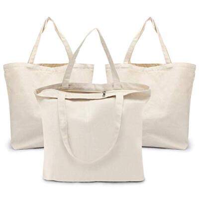 Blank Tote Canvas Bag with Zipper 3 PC 19.7x15.7 inch Bags with Handles ...