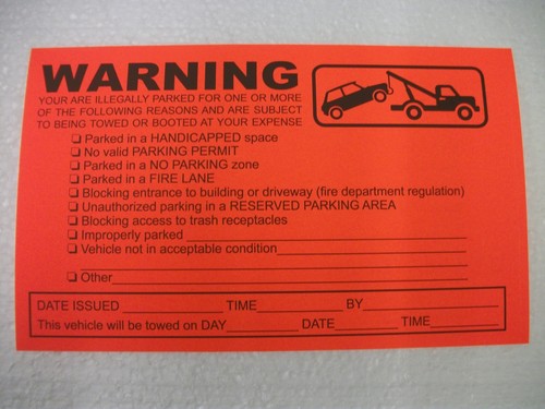 60 ORANGE MULTI-VIOLATION NO PARKING TOWING WARNING CAR WINDOW STICKERS ...