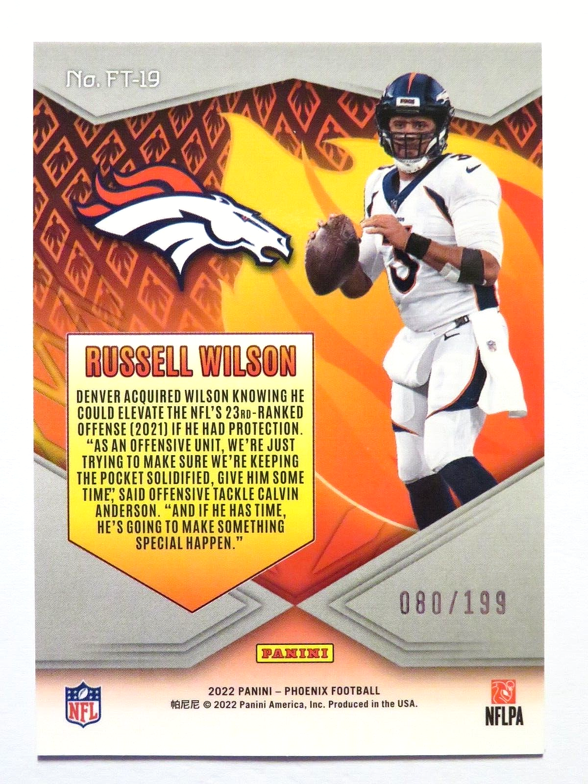 2022 Panini Phoenix - Flame Throwers Russell Wilson #FT-19 Red /199 for ...