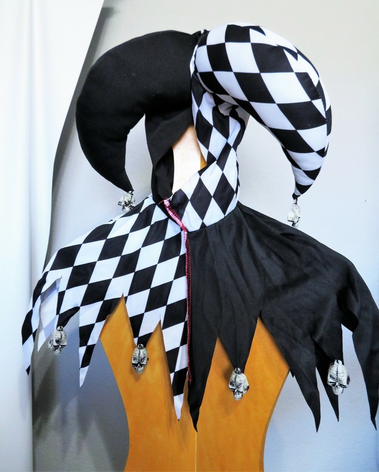 Theatrical Costume Evil Jester Boys Size 6-8 Small Black White Complete ...