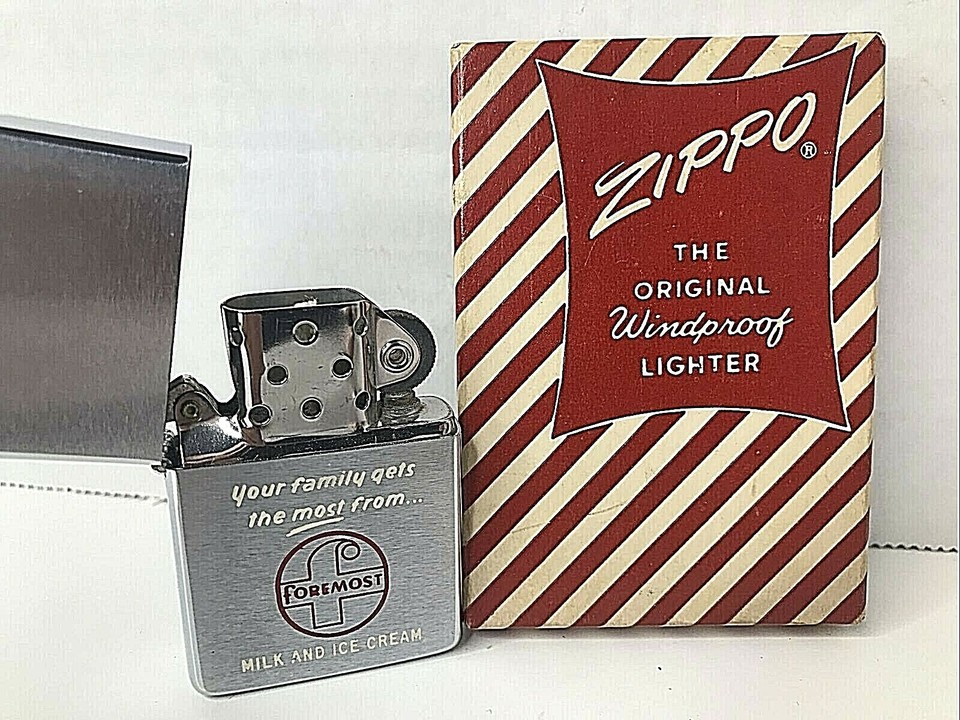 1958 Zippo Lighter - Foremost Milk and Ice Cream - Mint In The Box - No ...