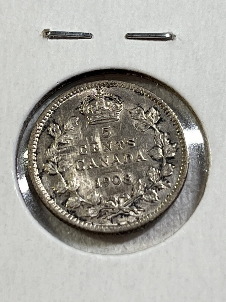 1908 Canada 5 Cents Small Silver Coin Cleaned | eBay