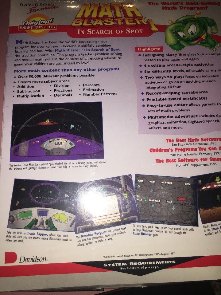 DAVIDSON MATH BLASTER 1 CD-ROM WINDOWS 95 3.1 MAC BRAND NEW IN BOX | eBay