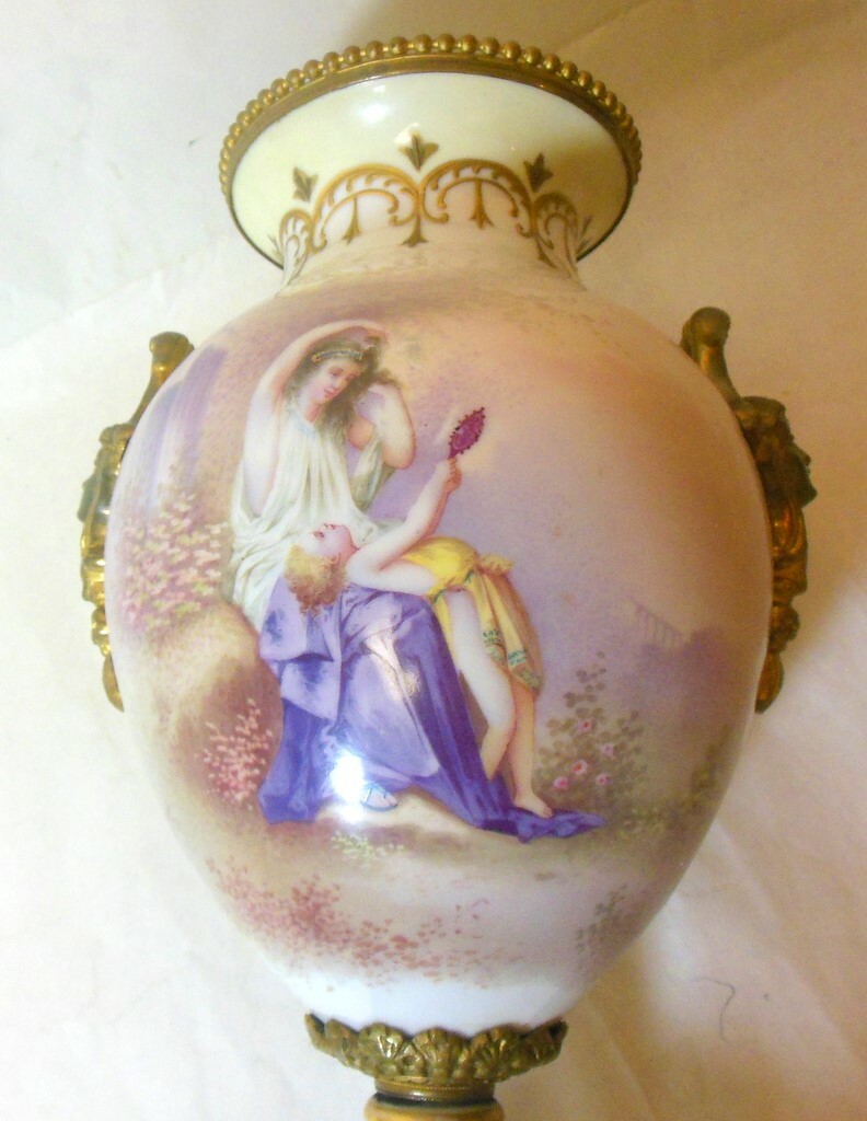 SUPERB Tall 17" Antique SEVRES Artist Signed French URN VASE Ormolu ...