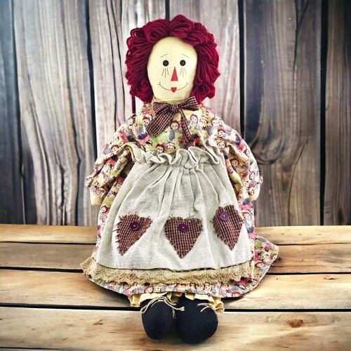 VTG Raggedy Ann Doll Handmade Yarn Hair Embroidered Folk Art Americana ...