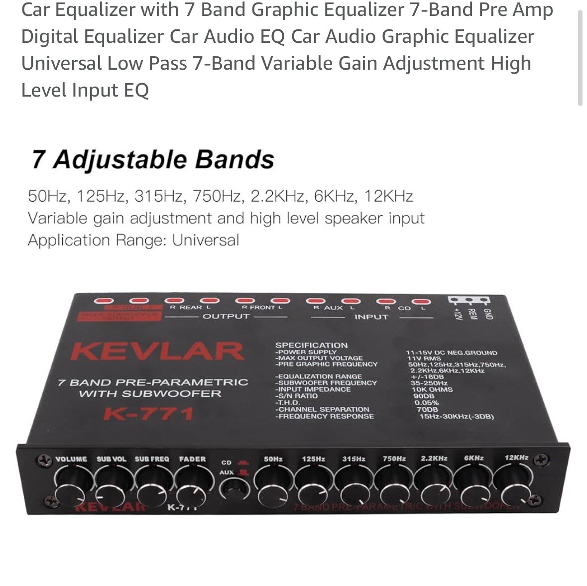 7 Band Parametric Car Audio Equalizer DC 12V Car Amplifier Graphic ...