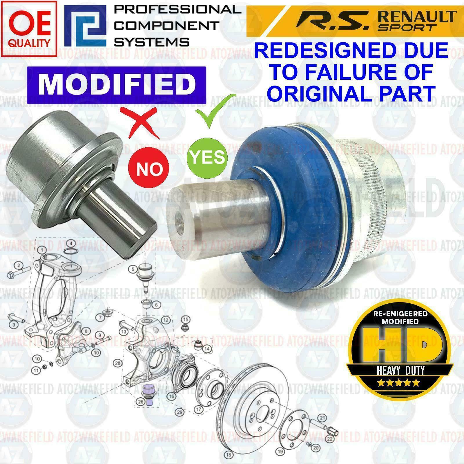 FOR RENAULT CLIO 197 200 MEGANE 3 RS SPORT LOWER HUB BALL JOINT PIVOT ...