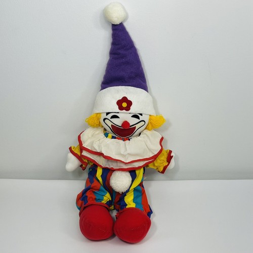 Vintage Circus Clown Plush Stuffed Toy 15” Felt Face Yarn Hair Primary ...