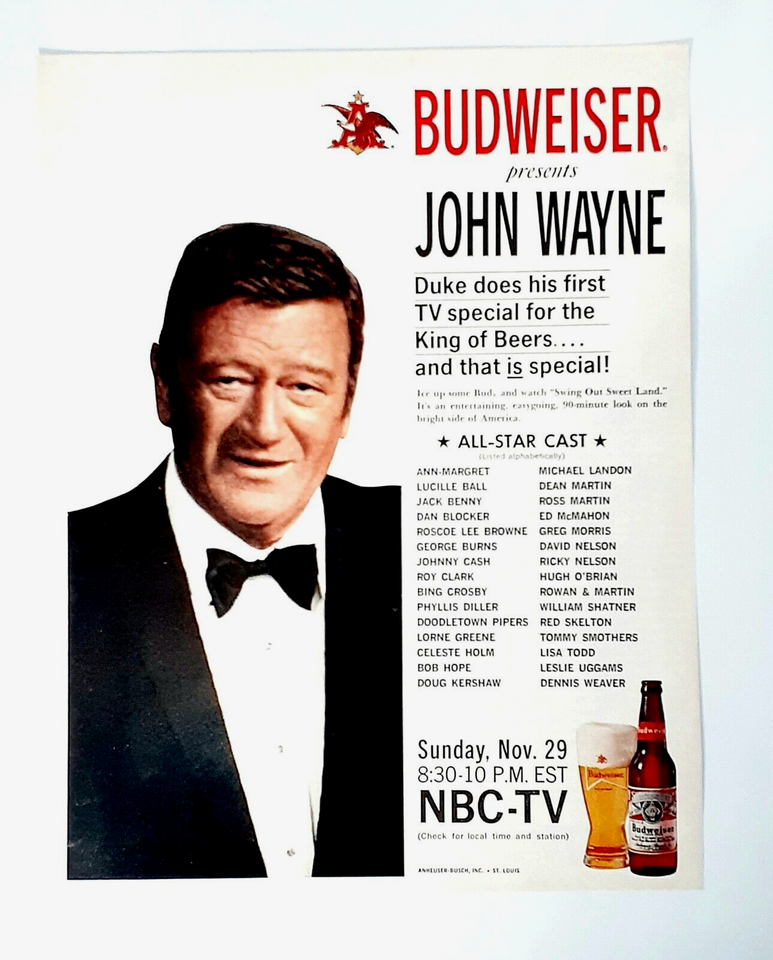 John Wayne Budweiser beer ad vintage 1970 TV special original ...